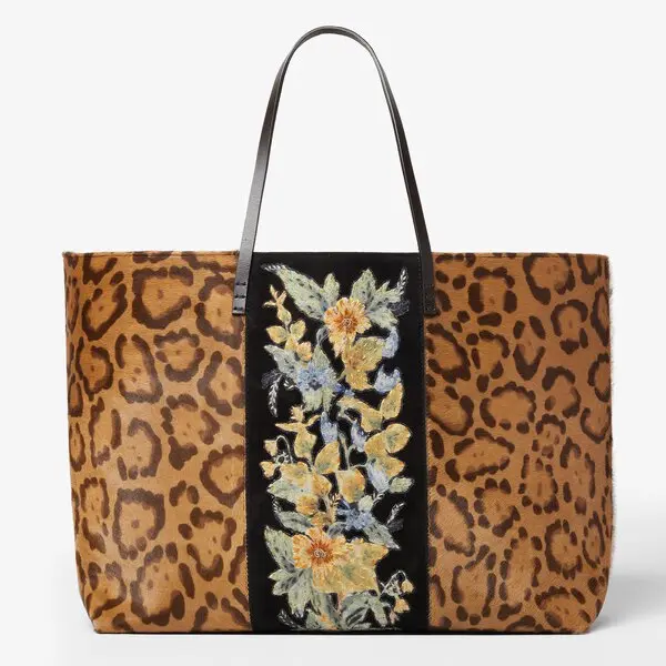 Fendi Medium Roll Jaguar Print Cavallino Leather Shopper With Embroidery